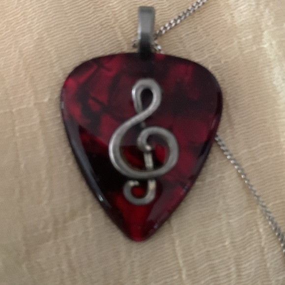 Jewelry | Red Guitar Pick With Treble Clef Note Necklace 18 Silver ...